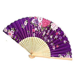 RAZZUM Decorative Folding Fans Summer Vintage Folding Bamboo Fan Chinese Style Hand Held Flower Fan for Dance Party Wedding Colorful Fan Decorations Fan (Color : J)