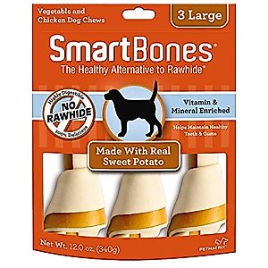 SmartBones Large Chews, Treat Your Dog to a Rawhide-Free Chew Made With Real Meat and Vegetables 3 Count (Pack of 1)