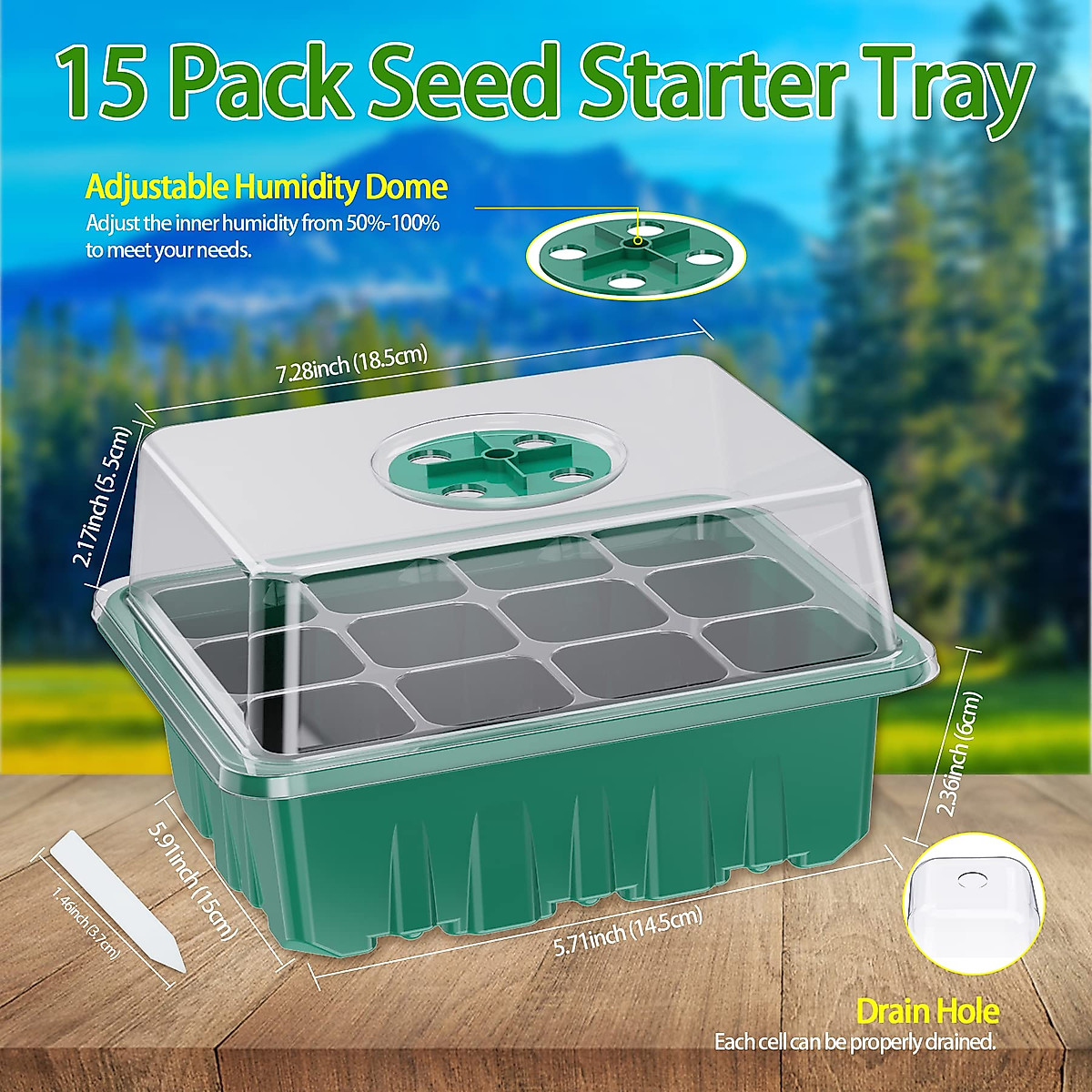 15 Packs Seed Starter Tray Kit, 180 Cells Total Tray, Seedling Starting Trays with Humidity Dome, Base Mini Greenhouse Kit for Seeds Growing Starting