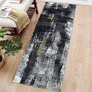 COZYLOOM 2x10 Contemporary Abstract Indoor Area Rug Modern Runner Rug Ink Print Entryway Rug Soft Hallway Runners Kitchen Mat Non Slip Living Room Bedroom Dining Rug Vintage Distressed Floor Cover