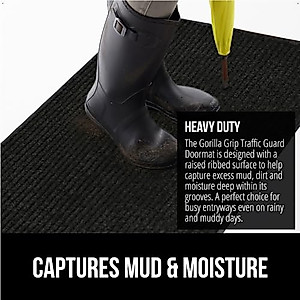 Gorilla Grip Waterproof Heavy Duty Traffic Guard Doormat, Stain and Fade Resistant Indoor Outdoor, Durable Rubber, Low Profile Door Mat, Shoe Scraper, Welcome Rug Mats for Entry, 72x48, Black
