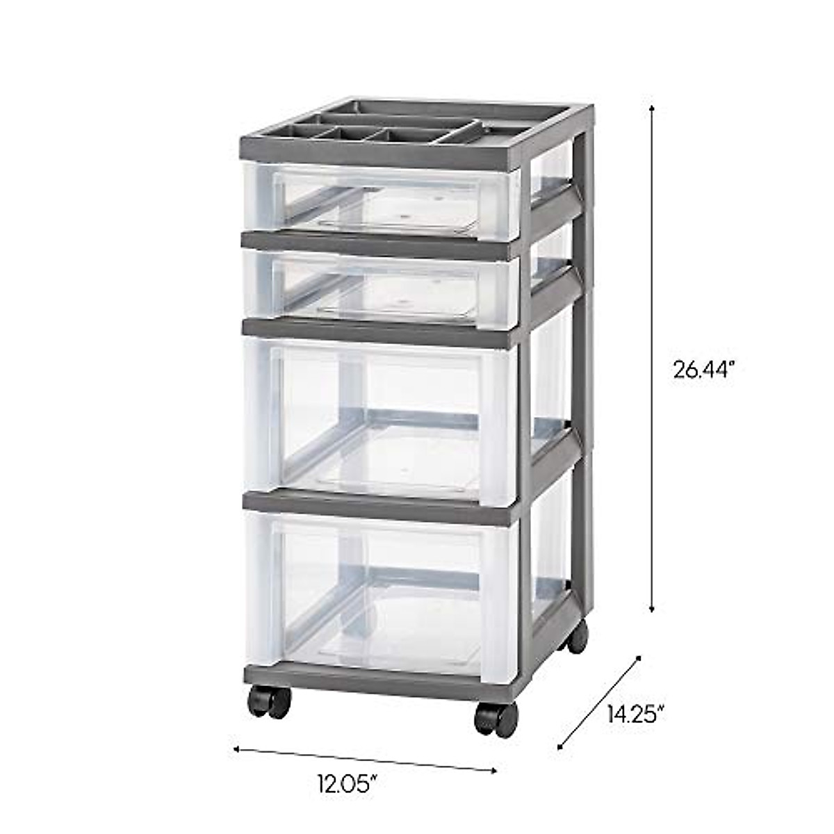 IRIS USA MC Plastic Storage, Rolling Cart with Organizer Top, 4 Drawer/GREY CLR, Gray