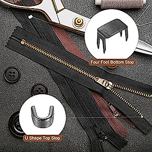 uxcell #5 Zipper Slider Retainers Kit, 200Pcs Top Stoppers & 100Pcs Bottom Stops for Bags Coats Jackets Closed-end Zippers Replacing, Metallic Black
