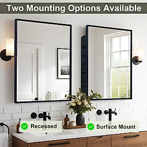 KIMREAL Recessed Medicine Cabinets with Mirror, Black Bathroom Mirror with Storage, Rectangle Medicine Cabinet Mirror, Farmhouse Framed Wall Mirror Recessed or Surface Mount, 20x26 Inch