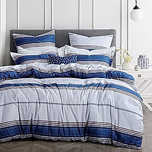 Aisbo Patterned Duvet Cover Queen Soft - Striped Brushed Microfiber Queen Duvet Cover with Zipper Closure, 3-Pieces Bedding Duvet Cover Sets 90x90 Inches with 2 Pillow Shams for Queen Size Bed