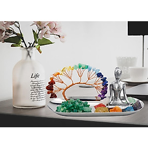 Meditation Accessories, Zen Spiritual Decor, 7 Chakra Crystal Tree Healing Stones and Yoga Statues, for Living Room, Office, Shelves, Mantle Decor, Birthday Gifts for Women