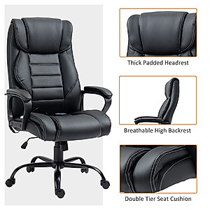 Vinsetto Ergonomic Massage Office Chair, High Back Executive Desk Chair with 6-Point Vibration, Adjustable Height, Swivel Seat and Rocking Function, Black