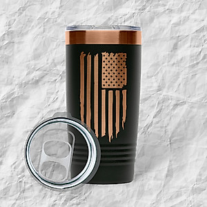 Custom Laser Engraved 20oz Stainless Steel Tumbler | American Flag Design | Personalized Option Available | Perfect Patriotic Gift | Veterans Day (Black Distressed Flag, Flag)