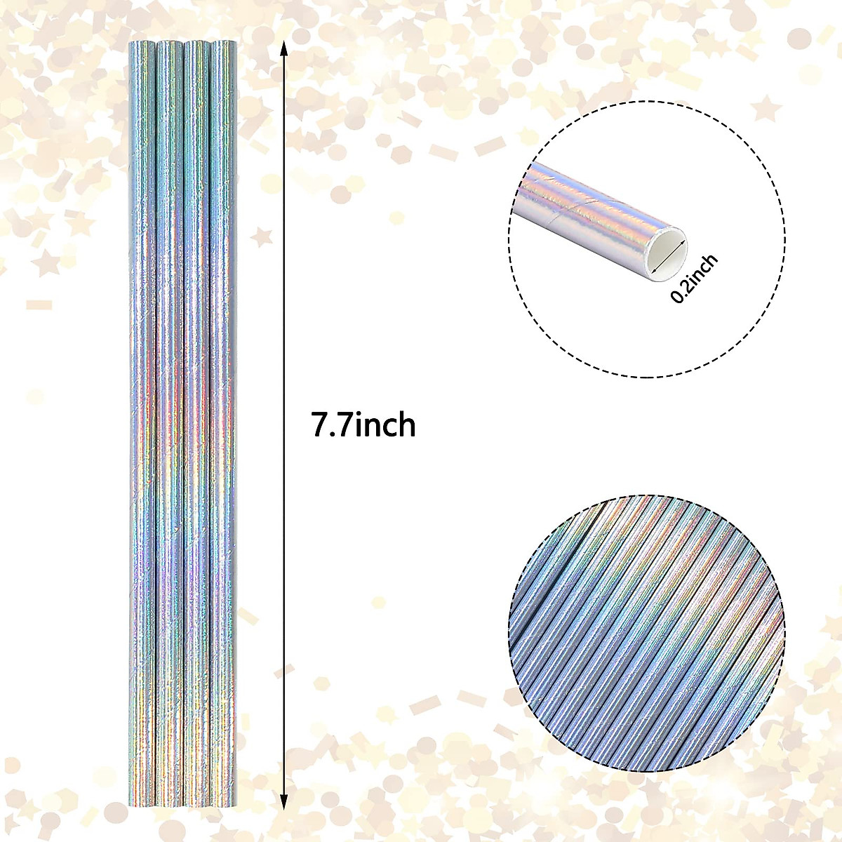 Whaline 200Pcs Iridescent Paper Straws Glitter Disposable Straws Clinquant Drinking Well Crafted Straws for Juices Shakes Birthday Wedding Baby Shower Decoration Unicorn Mermaid Party Event Supplies