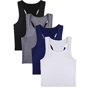 Boao 4 Pieces Basic Crop Tank Tops Sleeveless Racerback Crop Top for Women (Black, White, Dark Grey, Navy Blue, Medium)
