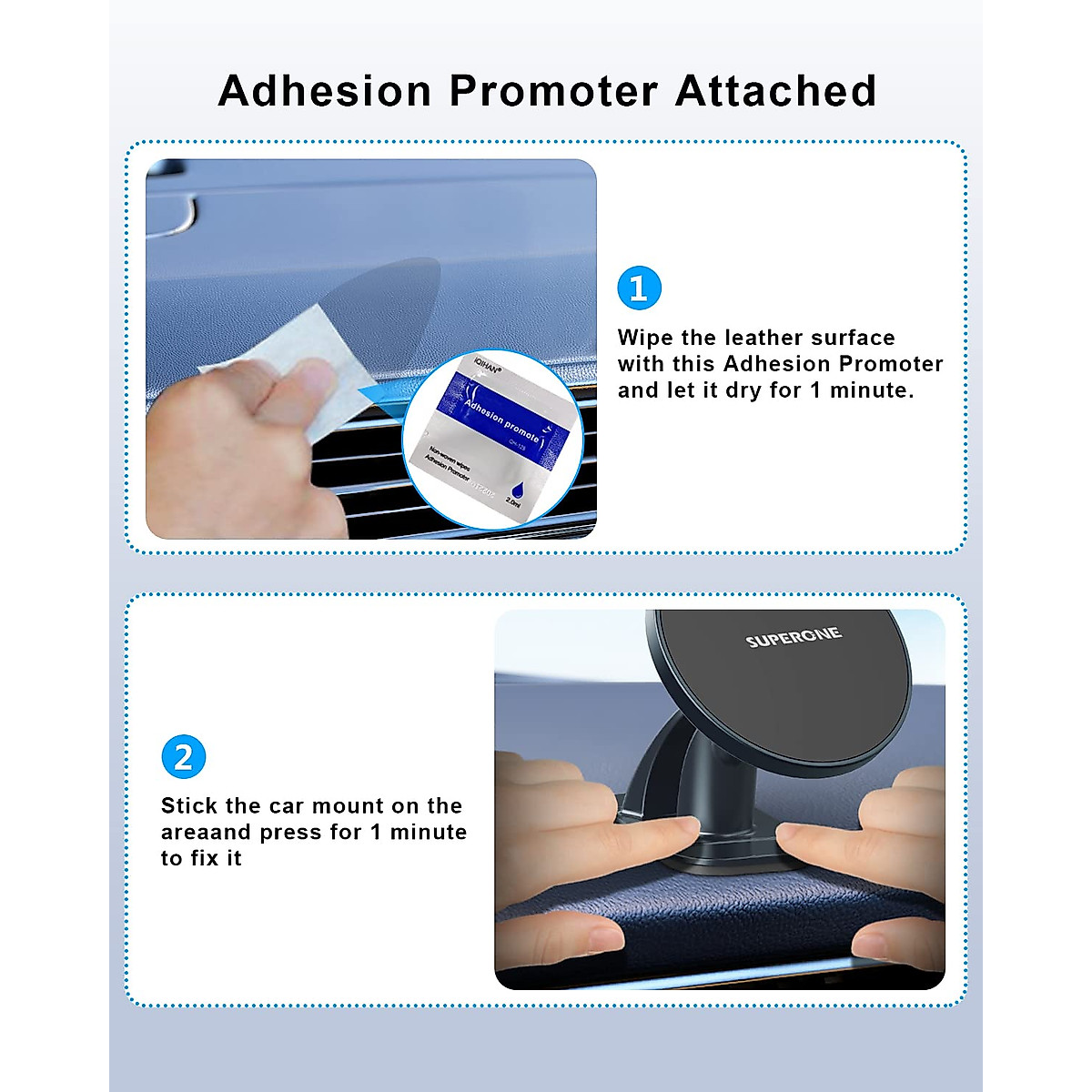 SUPERONE for MagSafe Car Mount, Strong [Never Drop] Magnetic Phone Holder for Car Dash, HandsFree 360° Rotation Phone Mount [Strongest 3M Adhesive] for iPhone 15 14 13 12 & MagSafe Case - Black