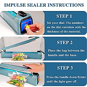 Impulse Heat Sealer 16 Inch Mylar Bag Sealer Heat Seal Machine, 110v Manual Heat Sealer for Plastic/Poly/Cookie Bags, 8 Replacement Parts & Teflon Cloth Strip(2 Round Cutter Lines Included)