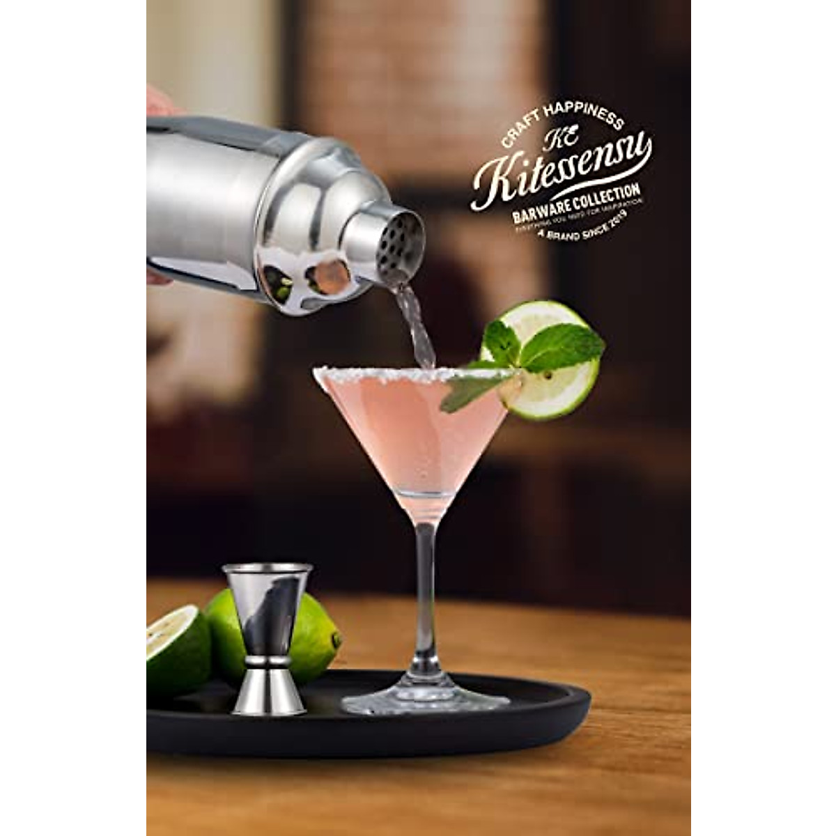 KITESSENSU Cobbler Cocktail Shaker - 24oz Martini Shaker with Strainer - Premium 18/8 Stainless Steel Drink Mixing Shaker with Recipes Booklet - Silver