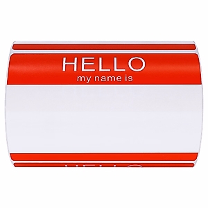 Hybsk Hello My Name is Red Name Tag Identification Stickers 3-1/2” x 2-3/8” Total 200 Labels Per Roll (Red)
