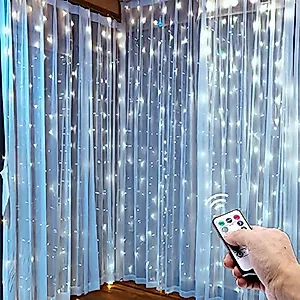 poripori 300 LED Curtain String Lights, Twinkle Fairy Lights for Bedroom with 8 Lighting Modes, USB Christmas Lights for Party Home Bedroom Indoor Wall Room Decor (White)