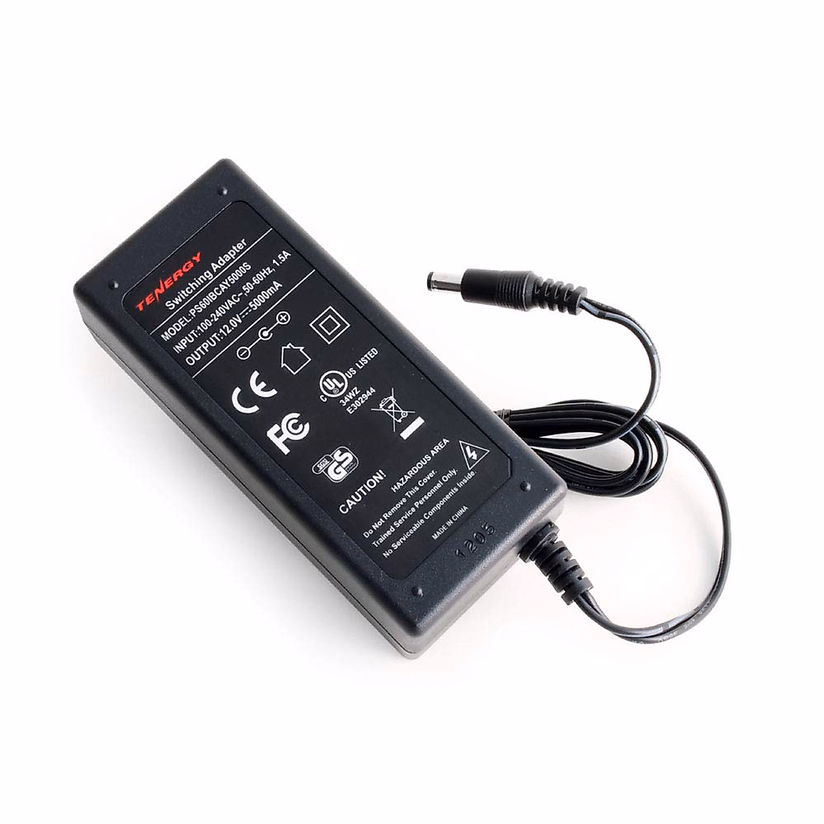 Tenergy 100V -240V AC to 12V DC 5A 60W Switching Power Supply Adapter for TB6 Balance Charger, LED Strip Lights, Outdoor Security Cameras and Audio Amplifier, with 5.5 x 2.1mm DC Plug