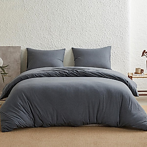 Simple&Opulence 100% Jersey Knit Cotton Duvet Duvet Cover Set -Ultra Soft Duvet Cover King Size-1 Comforter Cover and 2 Pillowcases (Dark Grey, 104"X92")