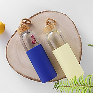 Vucchini Leak Proof Glass Water Bottle With Silicone Sleeve - Borosilicate Glass Sports Water Bottle With Lid - Reusable BPA Free 17oz Blue