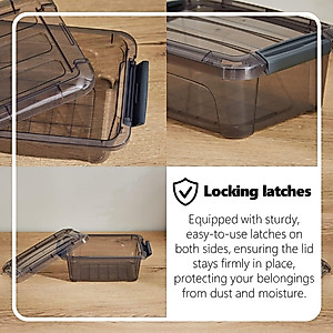 Tribello Small Storage Container Bin With Lids, 1.25Q Mini Plastic Storage Container With Latching Lids For Organizing - Tinted - (8’ x 6” x 3”) 1.25 Quart - Set of 6 - Made in EU