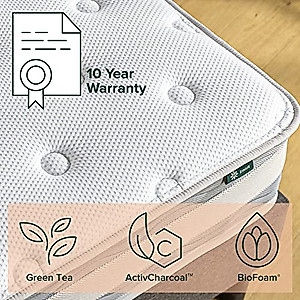 ZINUS 10 Inch Green Tea Cooling Gel Memory Foam Hybrid Mattress, Pocket Innersprings for Motion Isolation, Edge Support, Twin, White