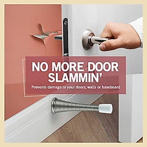 Jack N’ Drill 3” Spring Door Stopper Special Edition Satin Nickel 15pcs Value Pack (12pcs White + 3pcs Clear Tips) Bendable Spring and Heavy Duty Rustproof Door Stop, 100% Safe for Children and Pets