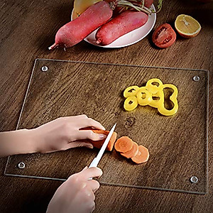 VASUHOME Tempered Glass Cutting Board Set of 2-16x12 inch Marble Pattern Chopping Board for Kitchen - Scratch, Heat, Shatter Resistant and Easy to Clean- Black(Gold) and Clear