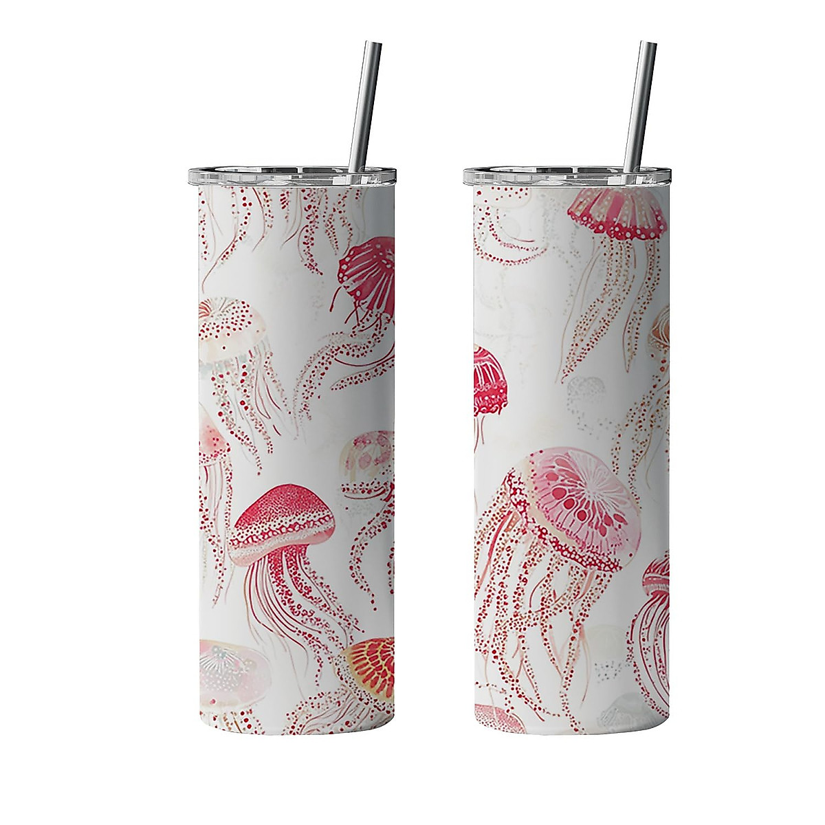 Medpol Minimalism jellyfish print cups tumbler with lid and straw 20 oz insulated tumbler，Colorful jellyfish cute sippy cups stainless insulated travel coffee mugs for women