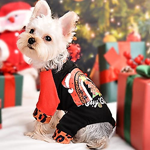 Dog Pajamas for Small Dogs Girl Boy Puppy Pjs Pet Onesies for Chihuahua Yorkie Teacup Cute Christmas Leopard Soft Stretch Cat Clothes Outfit Apparel Doggy Jumpsuit, Small,Leopard Christmas Tree