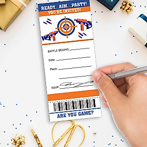LyoGao 20 Pack Nerf Ticket Birthday Party Invitations With Envelopes Nerf Gun Battle Theme Birthday Party Ticket Style Invitations Fill in Invites Card