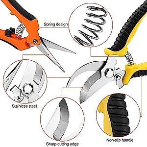 2 Pack Pruning Shears, Garden Shears, Stainless Steel Pruning Shears for Gardening, Garden Clippers, Gardening Tools Scissors with Soft Grip Handle