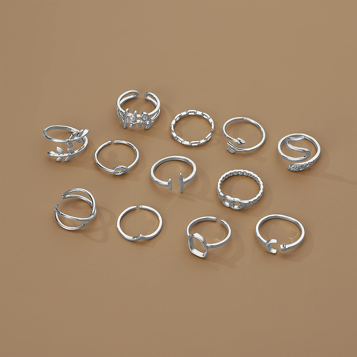 ABDOT 12PCS Adjustable Stackable Thumb Open Rings Set for Women Silver Plated Knuckle Stacking Rings Set Boho Vintage Finger Rings S