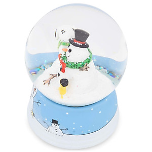 Roman Snoopy and Woodstock with Snowman Musical Snowdome 5.5 Inch Multicolor