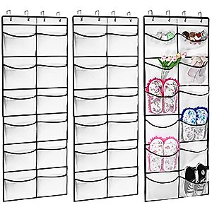 3 Pieces over the Door Shoe Organizer 12 Large Mesh Pockets Shoe Holder for Back of Door Closet Door Organizer Hanging Shoe Rack for Closet with 12 Metal Hooks for Bedroom Closet Dorm, White