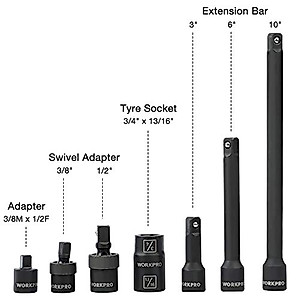 WORKPRO 1/2" Drive Impact Socket Set with Extension Bars, Premium Cr-V Steel, Complete 55-Piece, SAE and Metric Sockets with Enhanced Storage Case