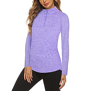 Koscacy V Neck Top Women, Golf Tennis Shirt Breathable Zipper Running Workout Outdoor Tops Yoga Biking Daily Casual Wear Aline Soft Shirts Purple XX-Large