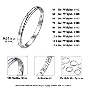 ChicSilver 2mm Silver Rings for Women High Polish Plain Dome Tarnish Resistant Comfort Fit Sterling Silver Promise Rings for Her Size 8