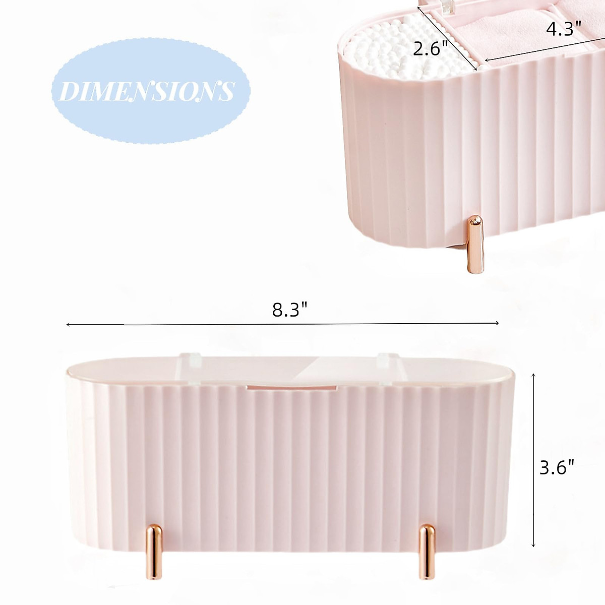 ZOOFOX 2 Pack Qtip Holder Dispenser, Cotton Pads Holder with Clear Lid, Adjustable 3-Grid Bathroom Canisters for Cotton Ball, Swab, Round Pads, Floss, Perfume, Lipstick