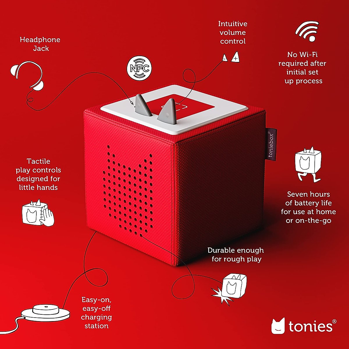 Toniebox Audio Player Starter Set with Chase, Skye, Marshall, and Playtime Puppy - Listen, Learn, and Play with One Huggable Little Box - Red