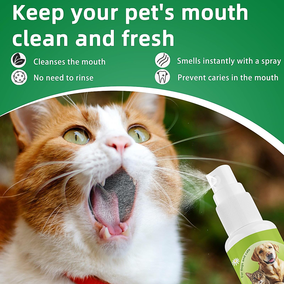 Pet Oral Health Care, Pet Teeth Cleaning,Oral Cleaning Freshens Breath Without Brushing,Reducing Pet Tartar Build-up,Oral Hygiene Spray for Dogs and Cats, Fresh Breath for Dogs,Pet Oral Deodorizer