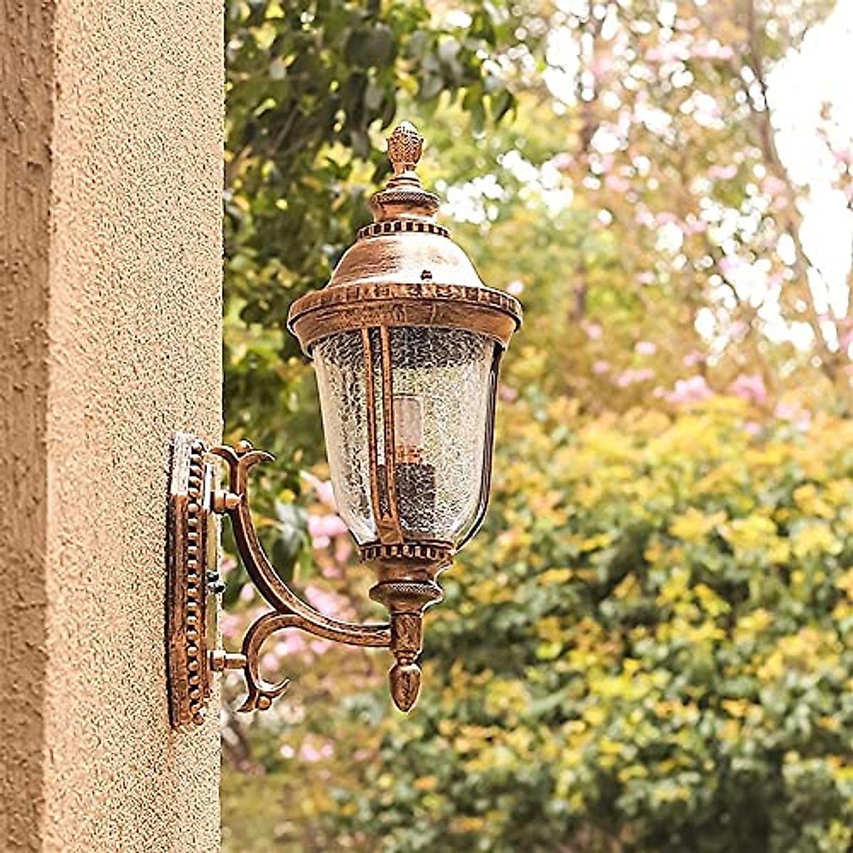 American Rustic Lantern Wall Light Retro Led Antique Fixture Oil Rubbed Bronze Finish Aluminum 45Cm Sconce with Cracked Glass Shade Vintage Lamp for Home Bedroom Garden Yard