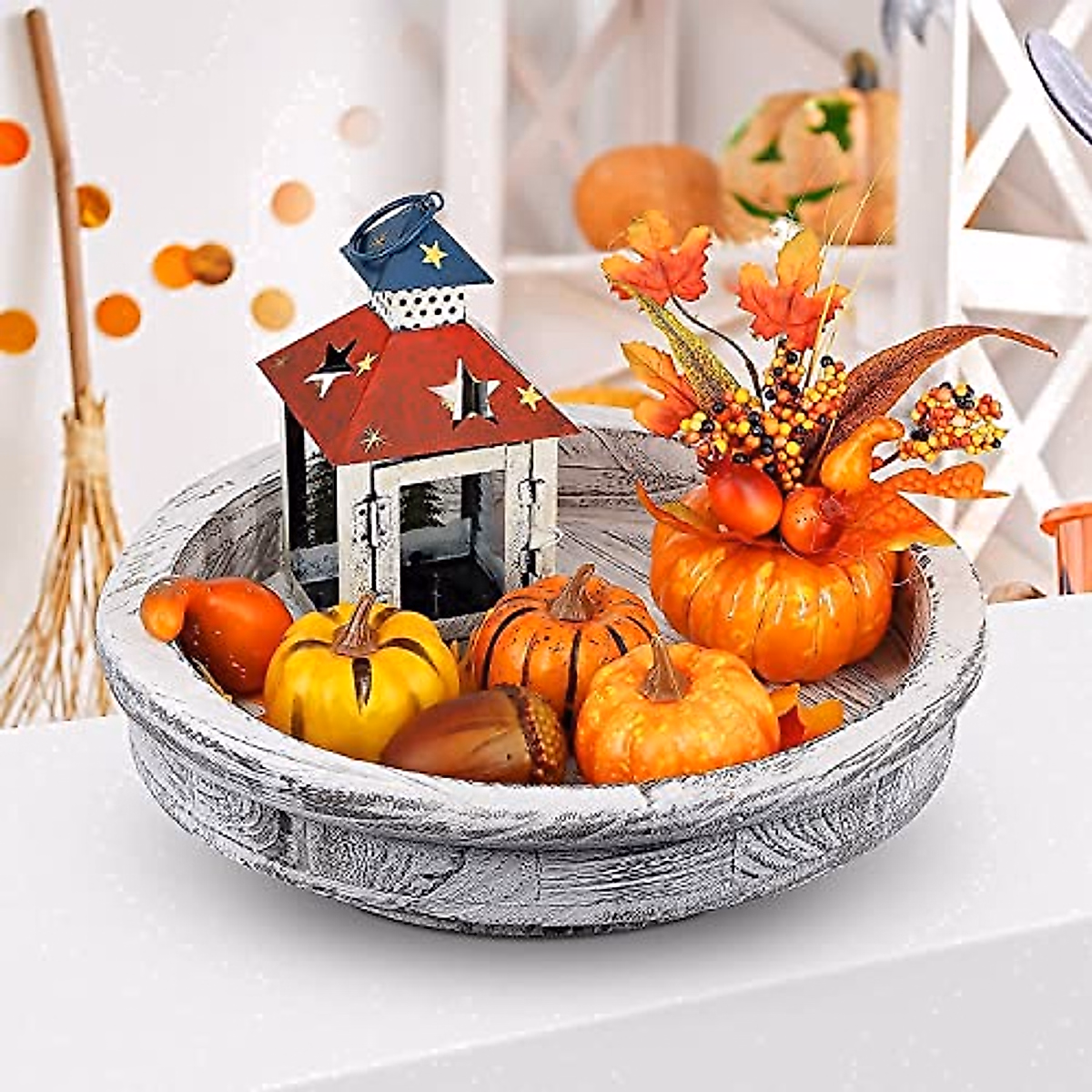 PUERSI Farmhouse Wooden Napkin Holder and Lazy Susan Turntable , Perfect for Table Centerpiece, Rustic Kitchen Decor for Counter