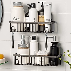 TEKNOTEL 2 PCS Shower Caddy 4 PCS Adhesive Sticker Replacement Hook, for Shower Caddy Bathroom Rack Shelf Soap Dish Basket Wall Hanging Hook with Strong Sticky Organizer (41 Matte Black)
