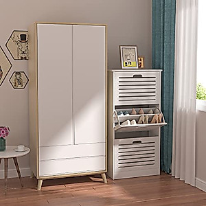 3 Flip Drawers Shoe Cabinet, Wooden Freestanding Shoe Rack, White Shoe Storage Cabinet for Entryway, Living Room, and Corridor