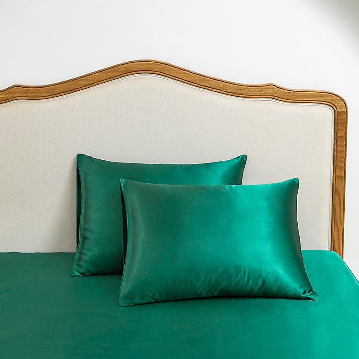 H HOUSEHOLD Satin Silk Pillowcases, Soft and Cozy, Wrinkle, Fade, Stain Resistant for Hair and Skin 2 Pack Super Soft Pillow Case with Envelope Closure (Queen, Dark Green)