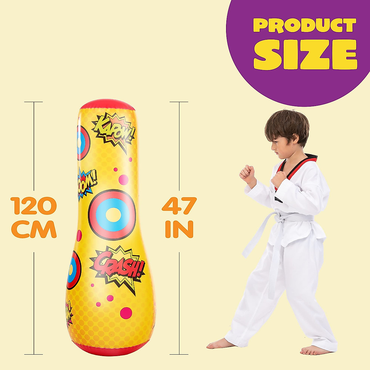 Inflatable Bopper, 47 Inches Kids Punching Bag with Bounce-Back Action, Inflatable Punching Bag for Kids Presents, Inflatable Toys for Kids