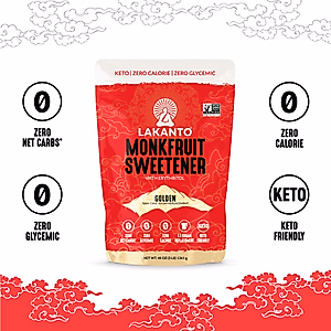 Lakanto Golden Monk Fruit Sweetener with Erythritol - Raw Cane Sugar Substitute, Coffee Tea, Baking, Zero Calorie, Keto Diet Friendly, Zero Net Carbs, Extract, Sugar Replacement (Golden - 3 lb)