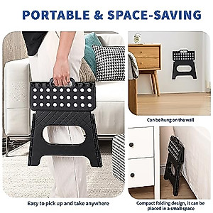 ROLIZOE Foldable Step Stool with Safety Lock, Space-Saving Plastic Stepping Stool, 11 Inch Multi-Purpose Portable Non-Slip Folding Step Stool for Kids & Adults-Black