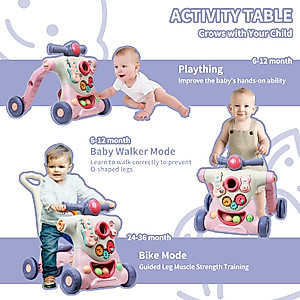 LemoHome Baby Walker,Baby Push Walker,Baby Sit-to-Stand Learning Walker,Could Assemble as Scooter,Motorbike,Detachable Panel,Activity Center,Musical Walking Toys for Infants