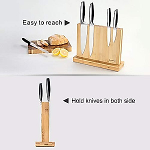 KITCHENDAO Luxury Double Sided Bamboo Magnetic Knife Block Holder without Knives with Enhanced Powerful Magnets, Cutlery Display Stand and Storage Rack Large Capacity, Easy to Reach, Easy to Clean