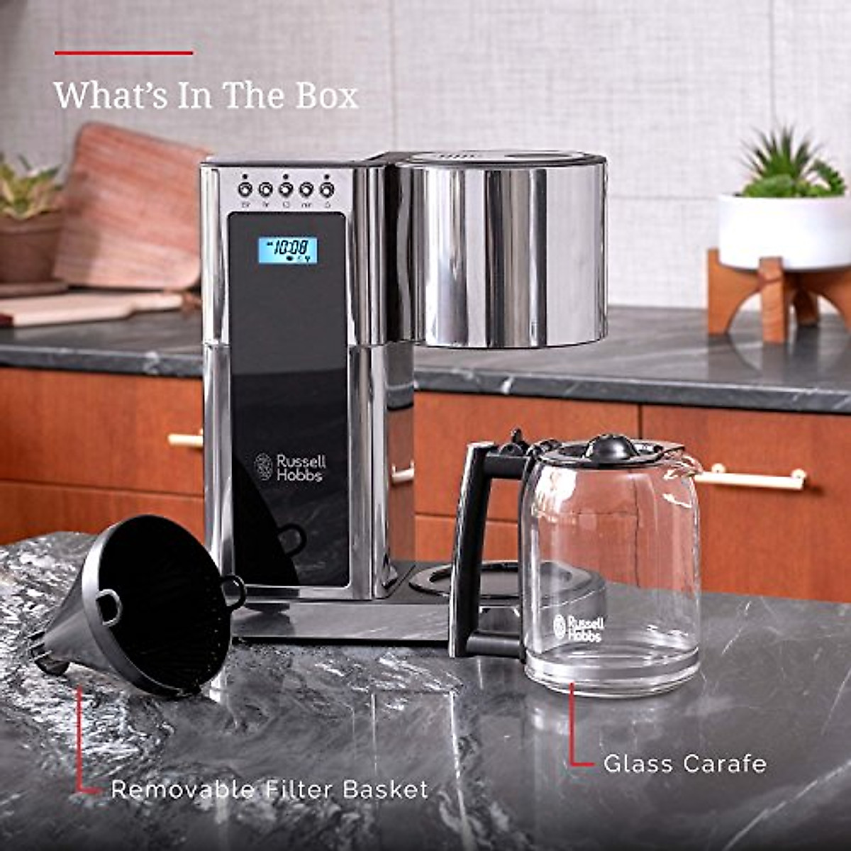 Russell Hobbs Glass Series 8-Cup Coffeemaker, Black & Stainless Steel, CM8100BKR